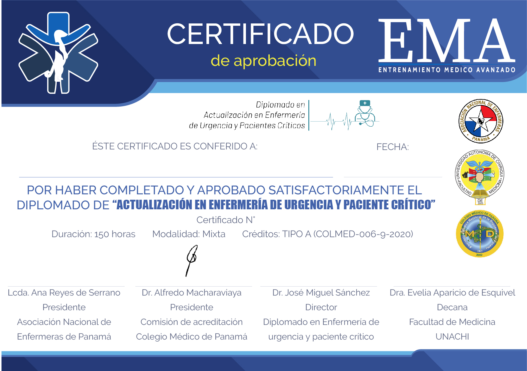 Certificado EMA Diplomado – Entrenamiento Médico Panamá – EMP